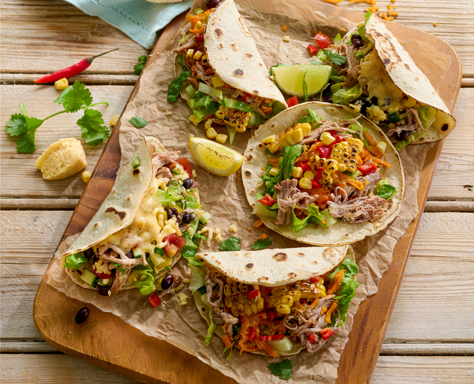 Tacos au porc effiloché de deux façons | Snowdonia Cheese Co
